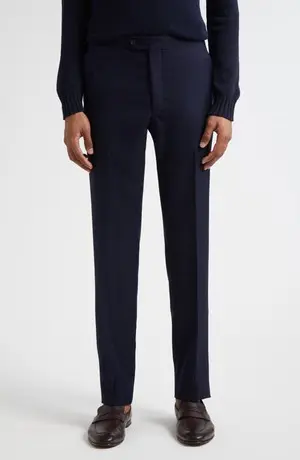 Thom Sweeney Flat Front Wool Hopsack Trousers
