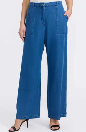 Foxcroft Blaire Wide Leg Denim Pants - Medium Wash