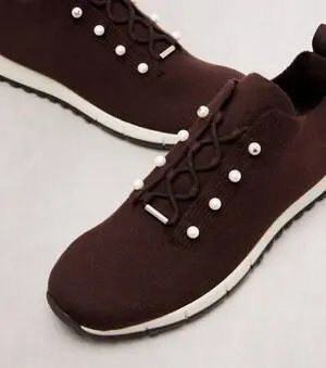 JIMMY CHOO Veles Embellished Cashmere Sneakers - Brown