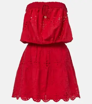 Melissa Odabash Collette Embroidered Cotton Mini Dress - Red