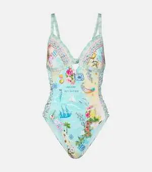 Camilla Embellished Printed One-piece Swimsuit - Blue