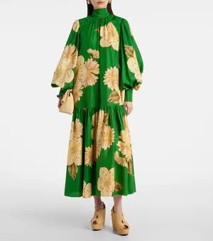 ALEMAIS Sage Floral Silk Midi Dress