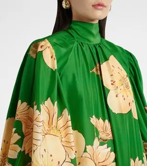 ALEMAIS Sage Floral Silk Midi Dress