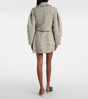 GANNI Cropped Cotton Tweed Jacket - Blue