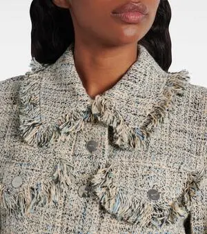 GANNI Cropped Cotton Tweed Jacket - Blue
