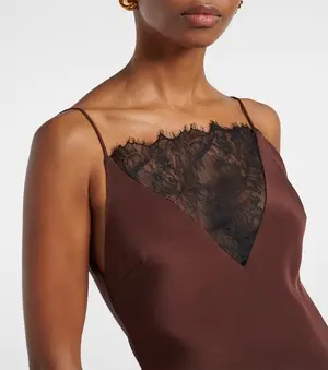 Roland Mouret Lace-trimmed Silk Satin Gown - Brown