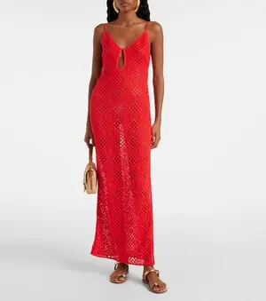 SIR. Rayure Crochet Cotton Maxi Dress - Red