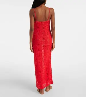 SIR. Rayure Crochet Cotton Maxi Dress - Red