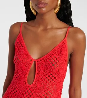 SIR. Rayure Crochet Cotton Maxi Dress - Red