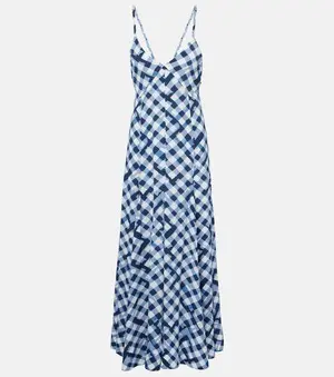 Proenza Schouler June Checked Crêpe De Chine Maxi Dress - Blue