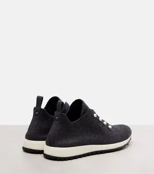 JIMMY CHOO Veles Embellished Cashmere Sneakers - Black