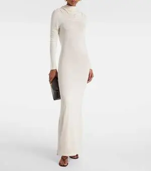 AYA MUSE Knitted Silk And Cashmere Maxi Dress - Beige