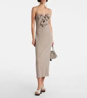 Magda Butrym Floral-appliqué Crêpe Midi Dress - Beige
