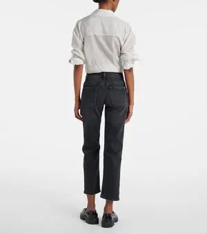 7 For All Mankind Calie Straight Cropped Mid-rise Jeans - Black