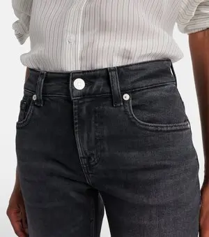 7 For All Mankind Calie Straight Cropped Mid-rise Jeans - Black