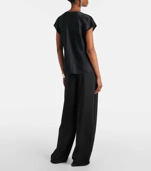 Vince Draped Silk Satin Top - Black