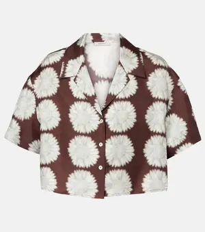 Asceno Lincoln Floral Silk Twill Cropped Shirt - Brown
