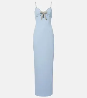 Rebecca Vallance Bow-detail Embellished Crêpe Gown - Blue