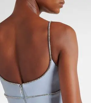 Rebecca Vallance Bow-detail Embellished Crêpe Gown - Blue