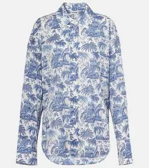 Staud Printed Cotton Voile Shirt - Blue