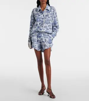 Staud Printed Cotton Voile Shirt - Blue