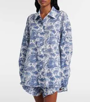 Staud Printed Cotton Voile Shirt - Blue