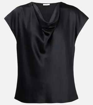 Vince Draped Silk Satin Top - Black