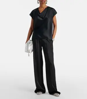 Vince Draped Silk Satin Top - Black