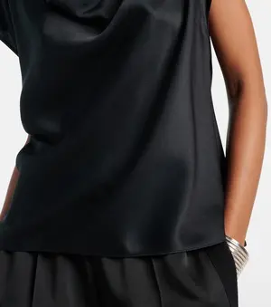 Vince Draped Silk Satin Top - Black