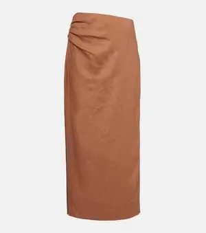 Sir The Label Asymmetric Ruched Linen Midi Skirt