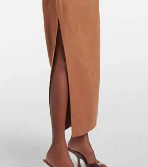 Sir The Label Asymmetric Ruched Linen Midi Skirt