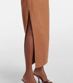 SIR. Asymmetric Ruched Linen Midi Skirt