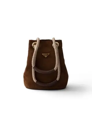 Prada Small Mariner Suede Bucket Bag - Brown