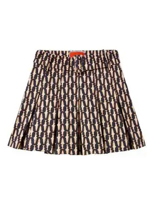 La DoubleJ Pleated Fish-print A-line Skirt
