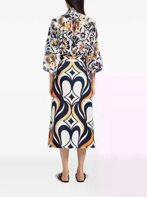 La DoubleJ Macro-pattern Midi Skirt - White