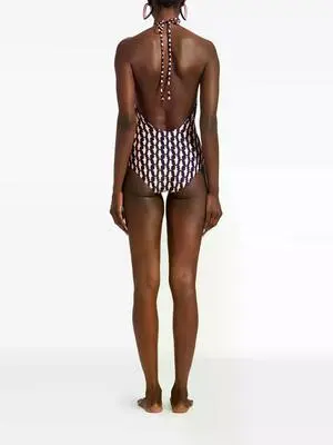La DoubleJ Fish-print Halterneck Swimsuit - Blue