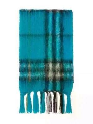 Burberry Checked Mohair Scarf - Blue