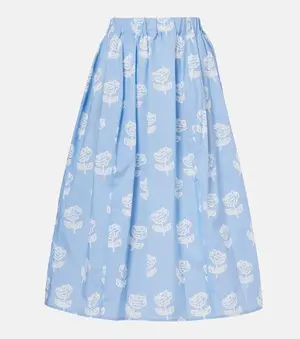 Marni Floral Cotton Poplin Midi Skirt - Blue