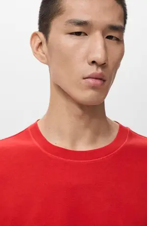 Mango Regular Fit Weight Cotton T-shirt - Red