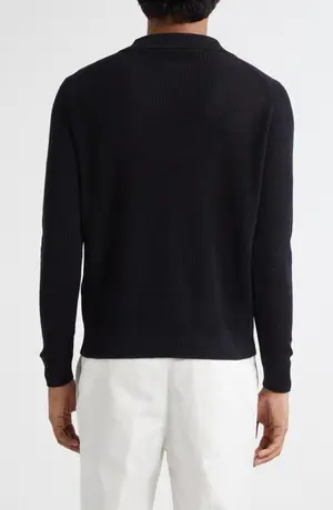 Thom Sweeney Skipper Long Sleeve Linen & Cotton Polo - Black