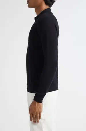 Thom Sweeney Skipper Long Sleeve Linen & Cotton Polo - Black