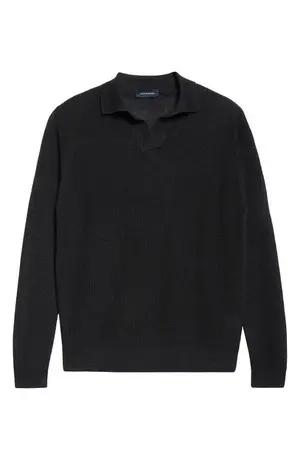 Thom Sweeney Skipper Long Sleeve Linen & Cotton Polo - Black