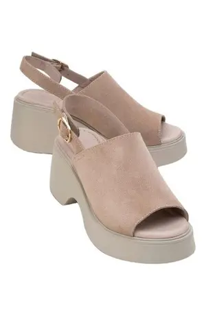 FOREVER & ALWAYS SHOES Power Leather Platform Wedge Sandals - Dark Beige Suede Leather