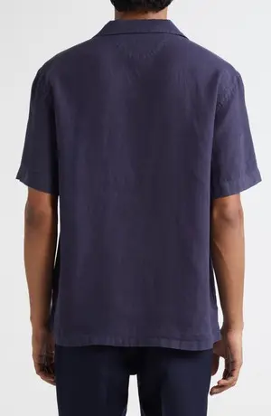Thom Sweeney Linen Camp Shirt - Navy