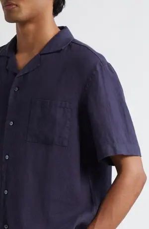 Thom Sweeney Linen Camp Shirt - Navy