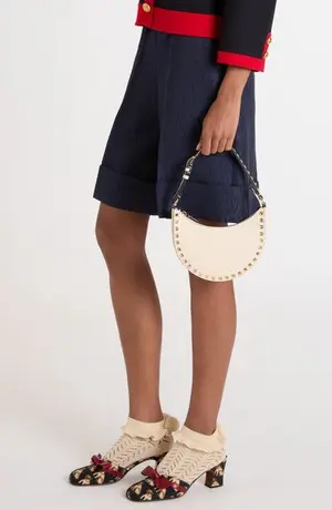 Valentino Garavani Mini Rockstud Leather Hobo Bag - Light Ivory