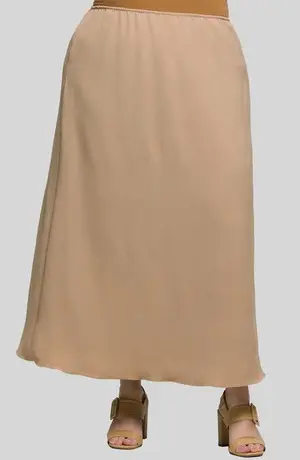 24SEVEN COMFORT APPAREL Solid Pull-on Maxi Skirt - Beige