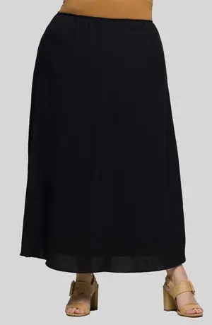 24SEVEN COMFORT APPAREL Solid Pull-on Maxi Skirt - Black