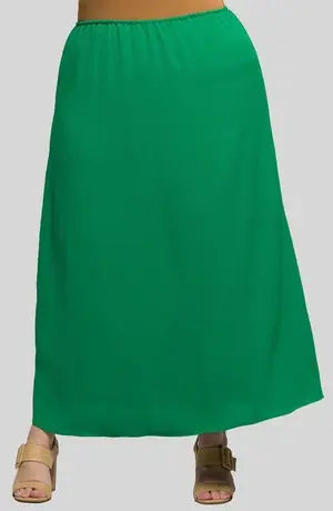 24SEVEN COMFORT APPAREL Solid Pull-on Maxi Skirt - Green