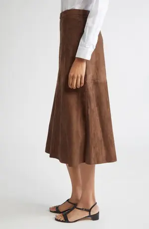 Max Mara Cipria Lambskin Suede Skirt - Dark Brown